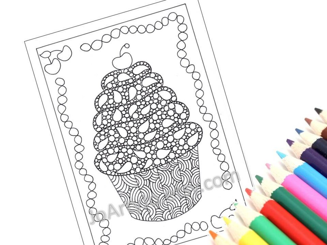 Zentangle Inspired Cupcake, Printable Coloring Page, Zendoodle to Color ...