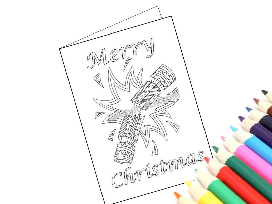 Christmas Card to Color In Printable Christmas Card, Zentangle Inspired ...
