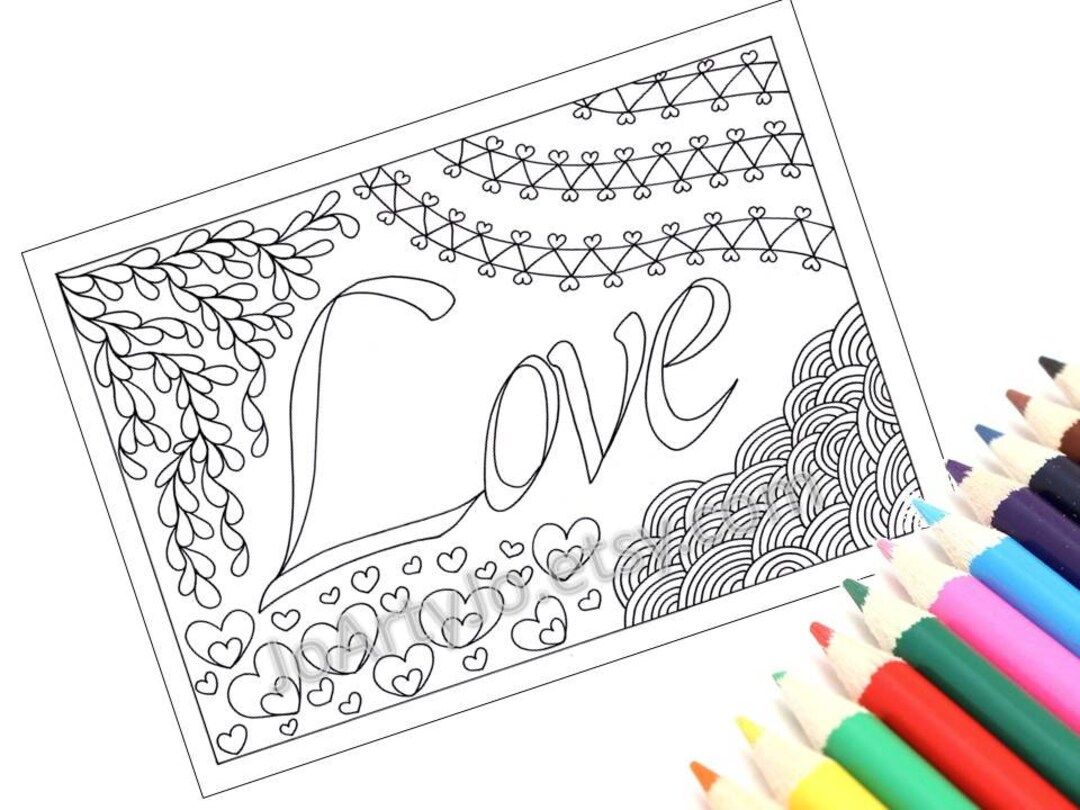 Coloring Page Love, Printable Zentangle Inspired Instant Download- Page ...