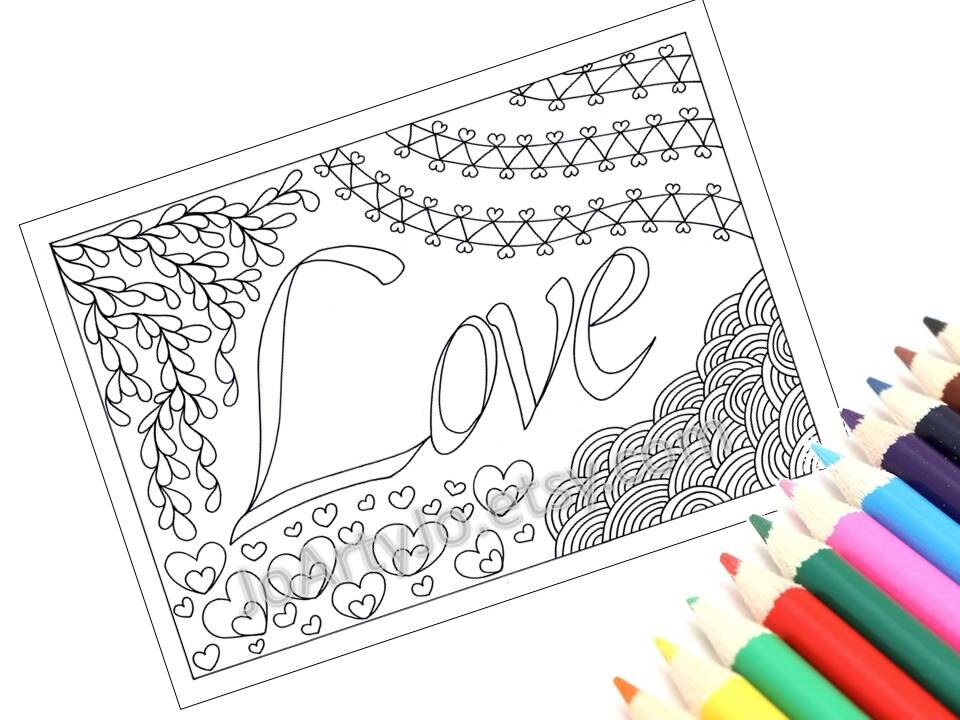 Printable Coloring Page, Love, Zentangle Inspired Instant Download ...
