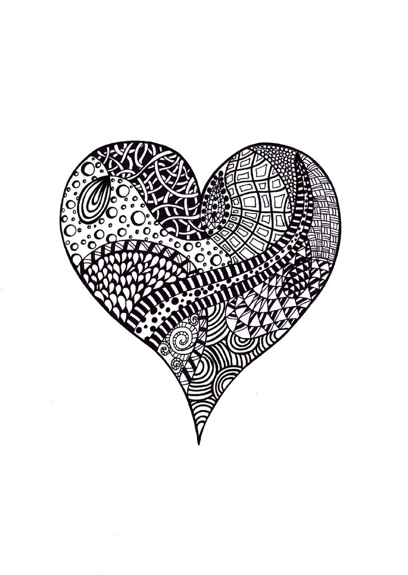 Abstract Heart Print, Valentine's Day Zentangle Inspired Printable Art ...