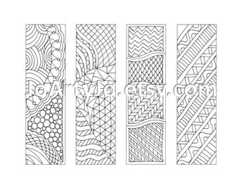 DIY Bookmarks Instant PDF Digital Download Printable Coloring Page MINI Bookmark Set A Set of 4 ...
