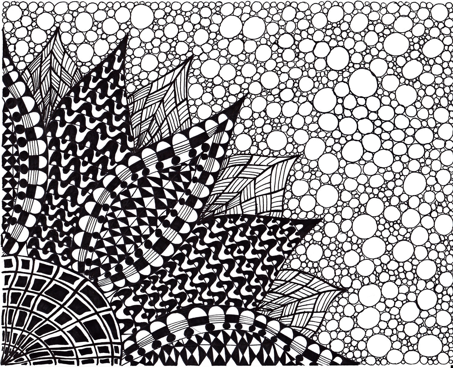 Abstract Ink Drawing, Zentangle Inspired Art Flower, Black and White, 8 ...