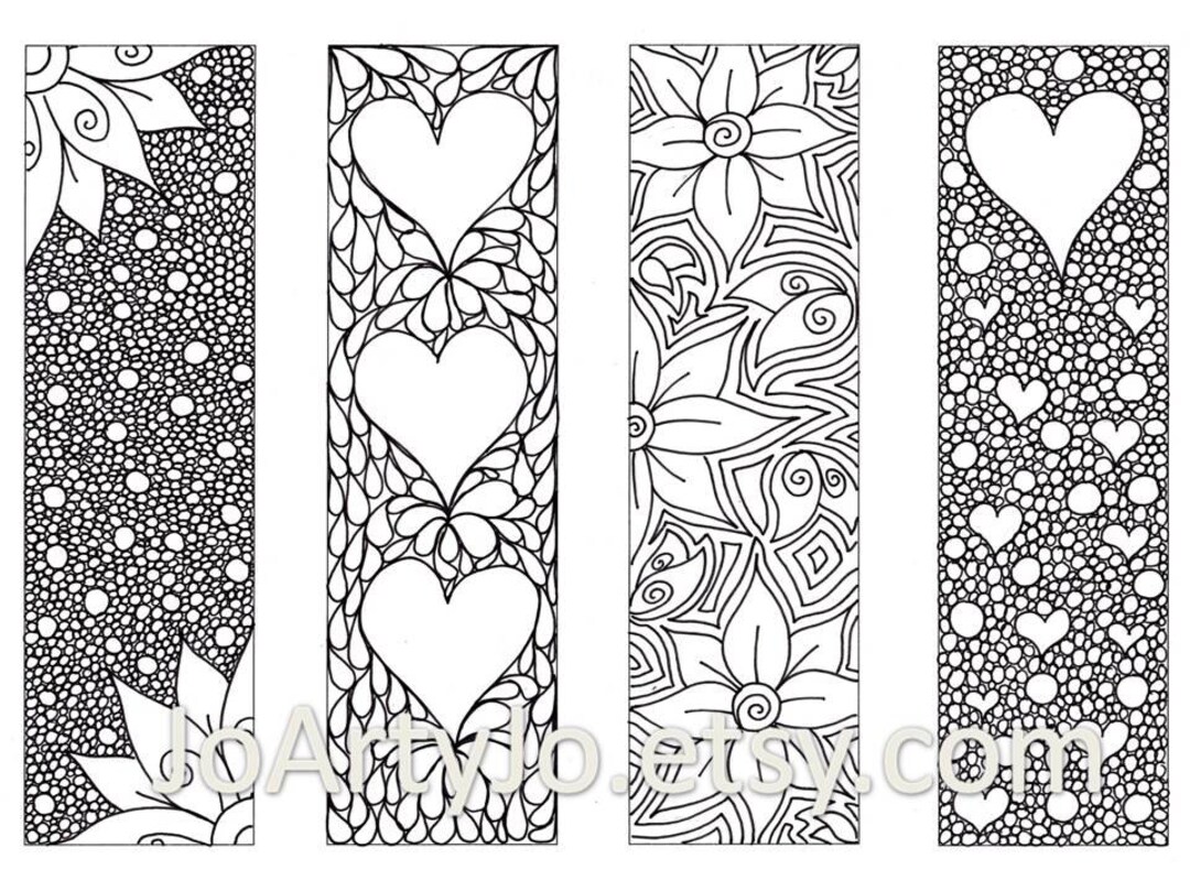 Valentine's Bookmarks to Print and Color, Zentangle Inspired Hearts and ...