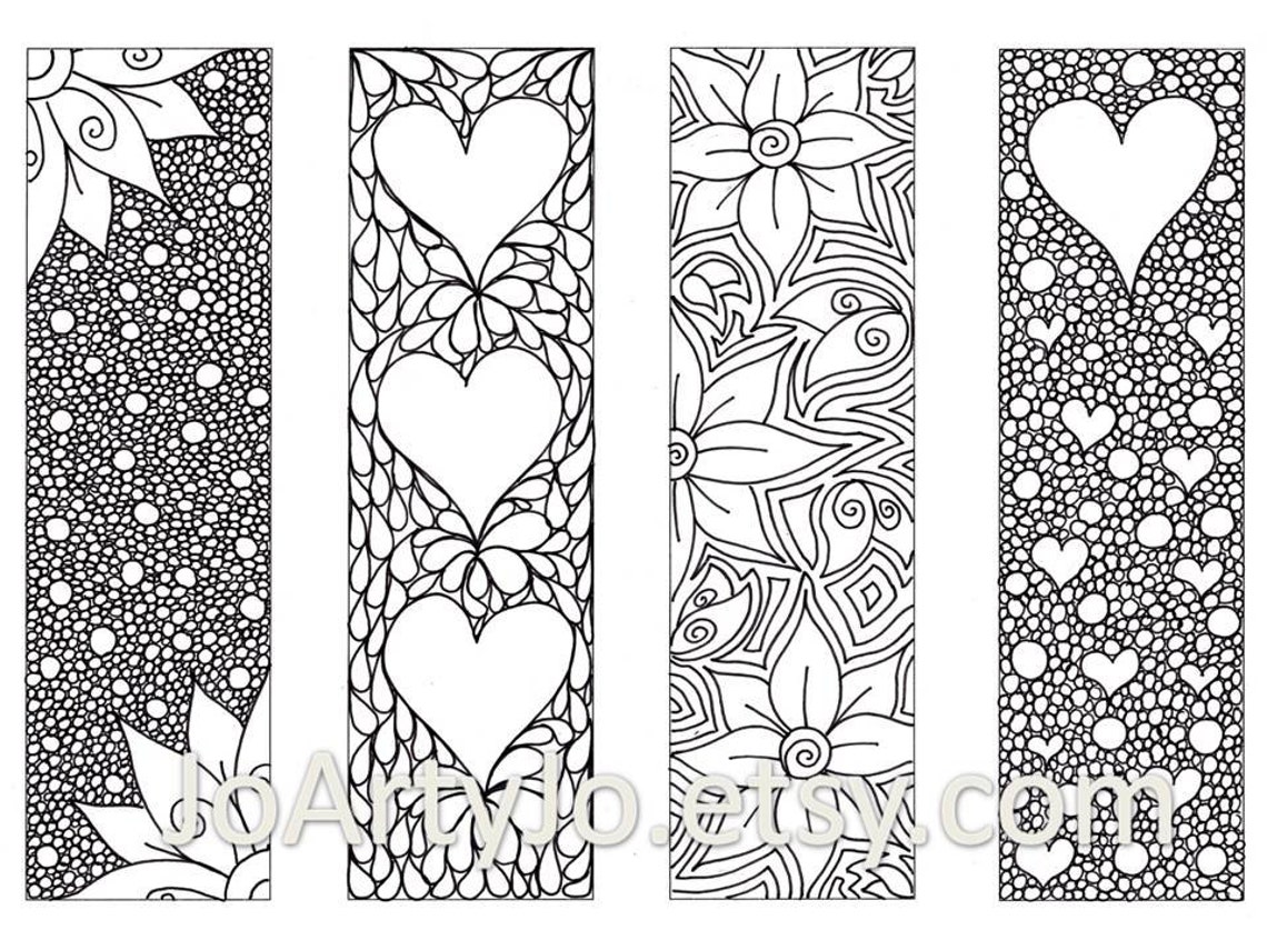 Valentine's Bookmarks to Print and Color, Zentangle Inspired Hearts and ...