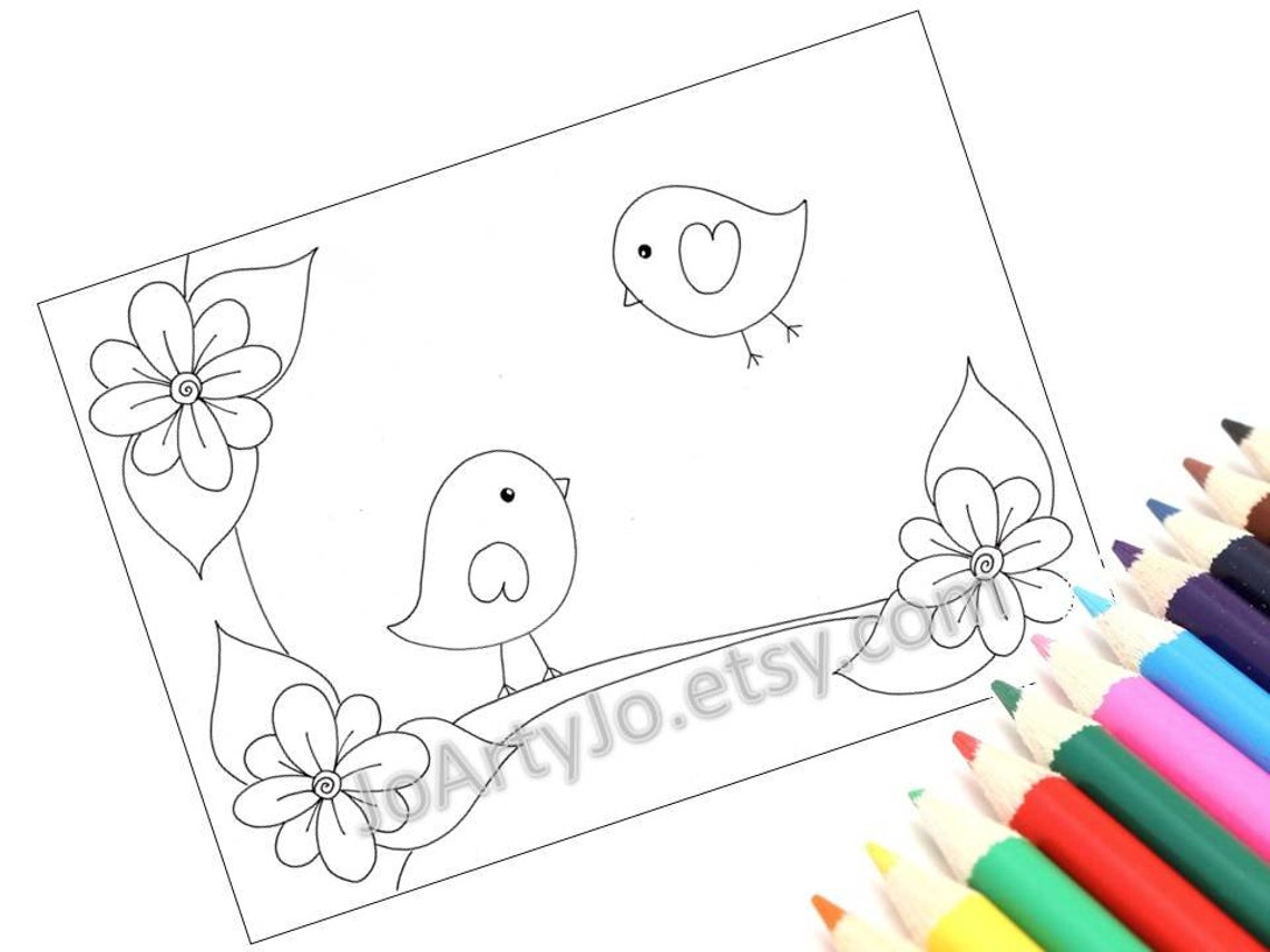 Printable Coloring Page Pdf File, Cute Birds Page 2 - Etsy