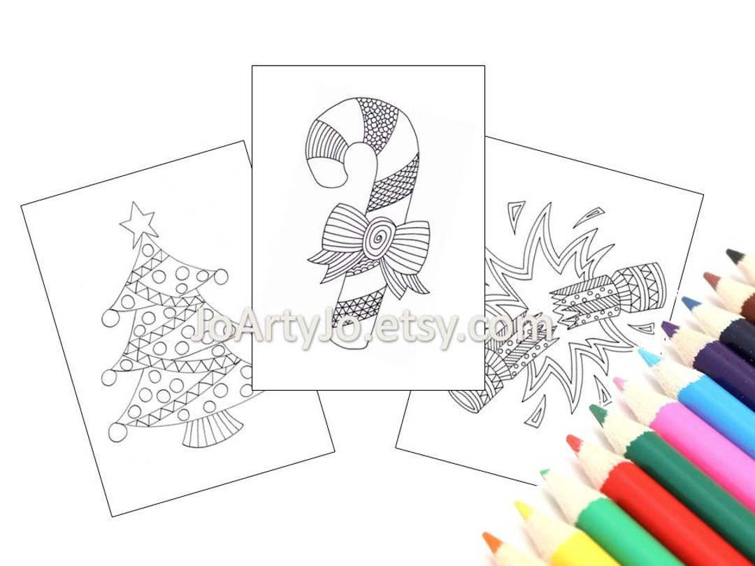 Christmas Coloring Pages, 3 Printable Pages, Zentangle Inspired Holiday ...