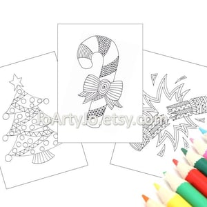 Christmas Coloring Pages, 3 Printable Pages, Zentangle Inspired Holiday ...