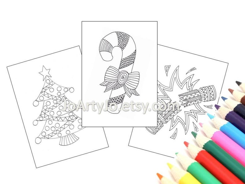 Christmas Coloring Pages, 3 Printable Pages, Zentangle Inspired Holiday ...