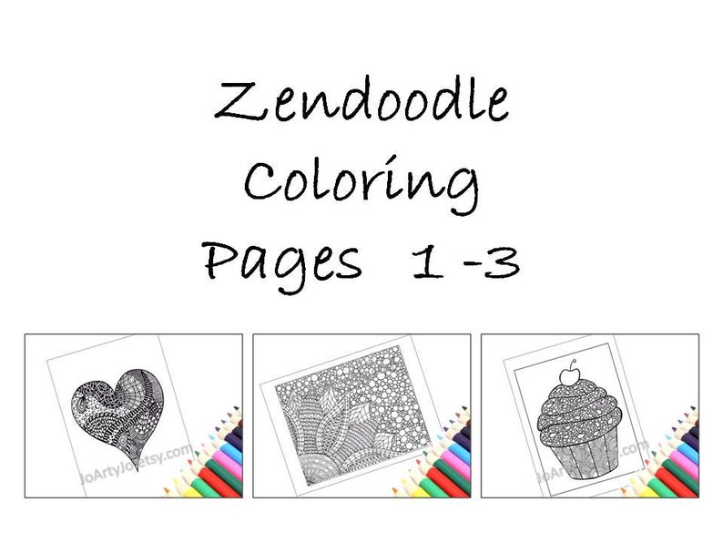 Coloring Pages, Zentangle Inspired Printable Pages 1-3: Heart, Cupcake ...