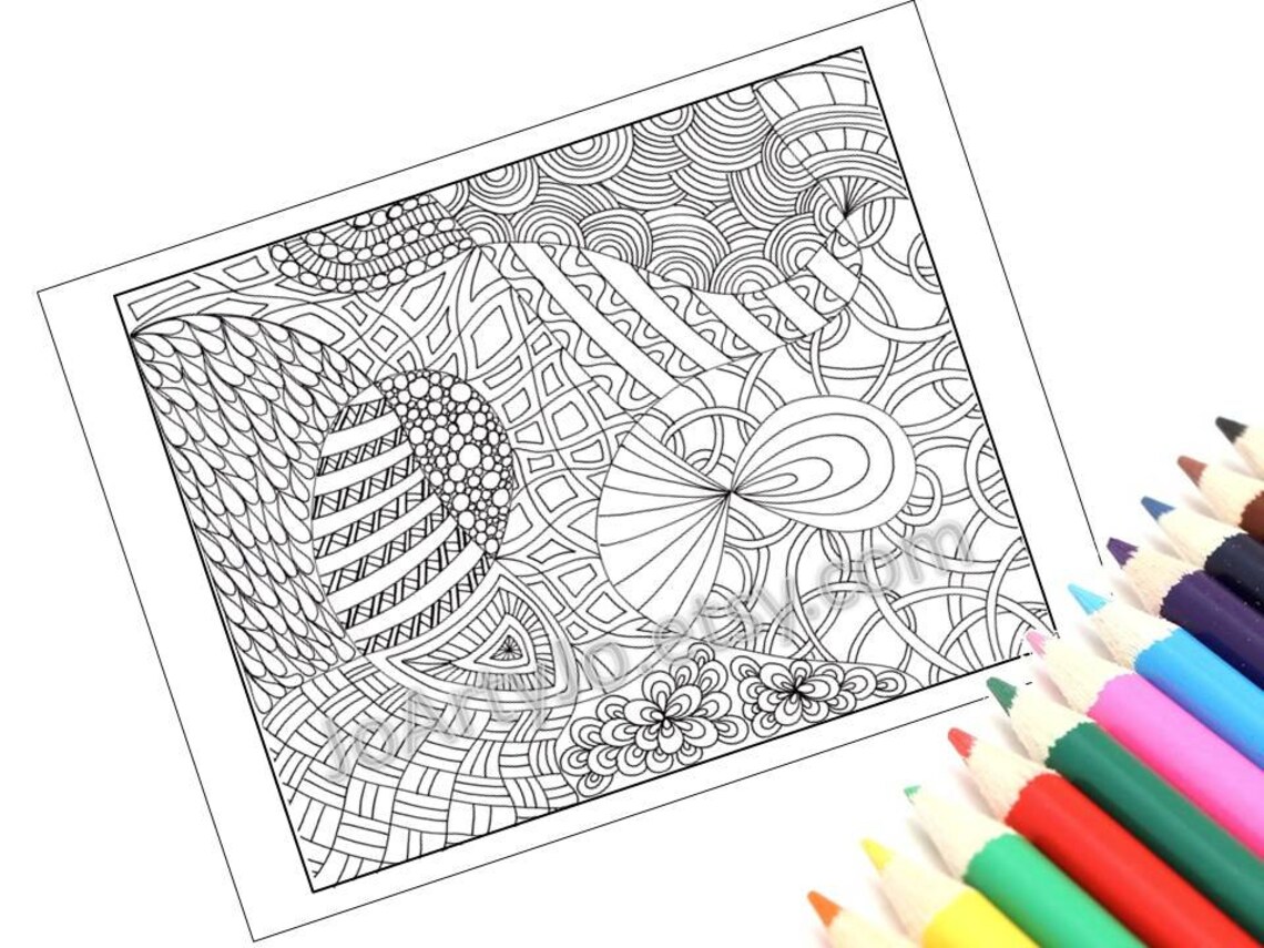 Printable Zentangle Inspired Coloring Page Zendoodle Page 7 Instant ...