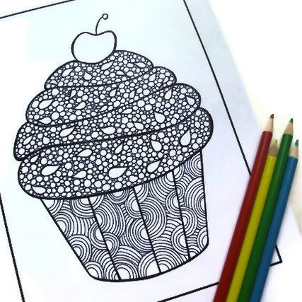 Zentangle Inspired Printable Cupcake Coloring Page, Zendoodle Page 3 - Etsy