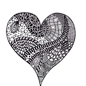 Abstract Heart Print, Valentine's Day Zentangle Inspired Printable Art ...
