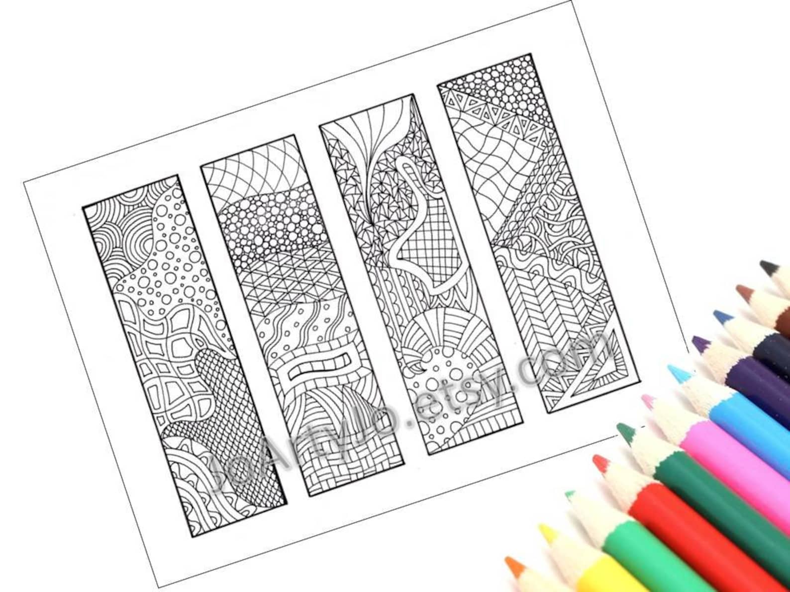Printable Zentangle Inspired Art Bookmarks DIY, Zendoodle Coloring ...
