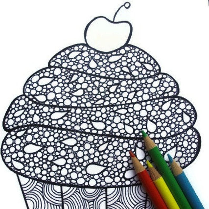 Zentangle Inspired Printable Cupcake Coloring Page, Zendoodle Page 3 - Etsy