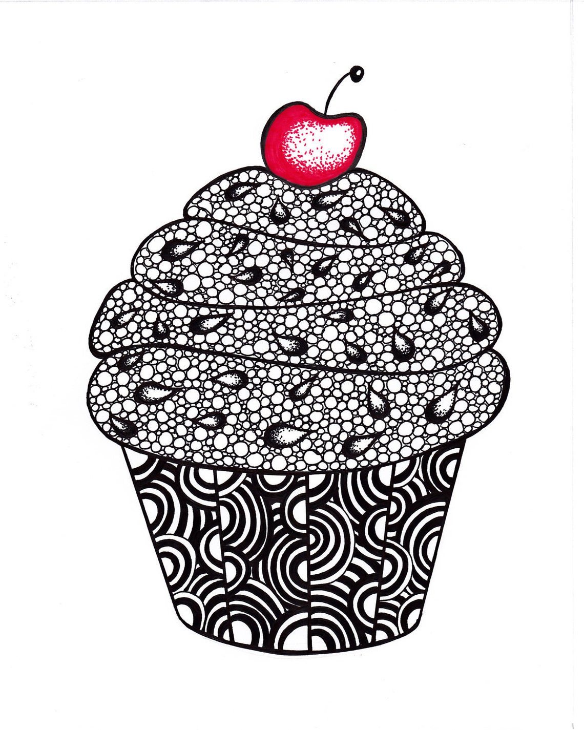 Cupcake Art Print, Zentangle Inspired Ink Drawing, Printable Art - Etsy