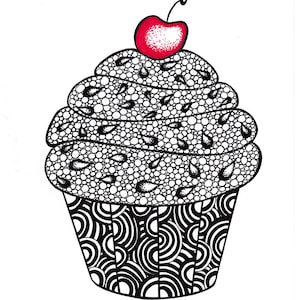 Cupcake Art Print, Zentangle Inspired Ink Drawing, Printable Art - Etsy