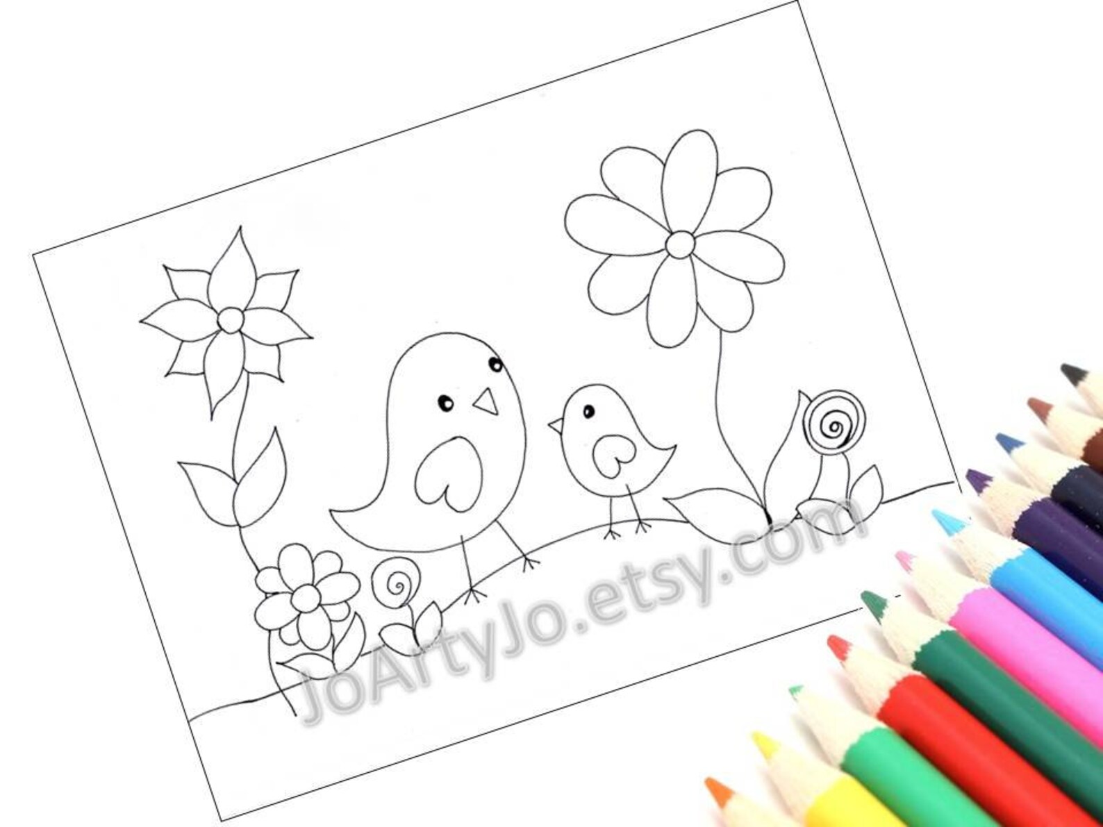 Birdie Coloring Page Printable PDF Instant Download, Cute Birds- Page 1 ...