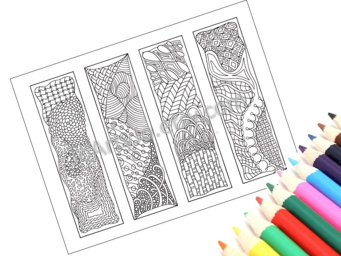 Zentangle Inspired Printable Bookmarks to Color, Zendoodle Art, Digital ...