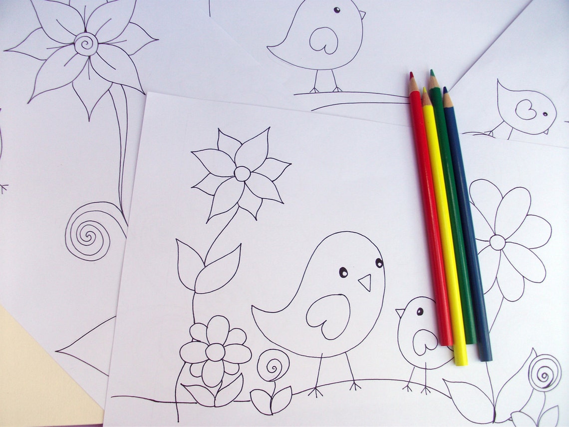 Cute Birds Coloring Pages Set of 4 Printable PDF Files - Etsy