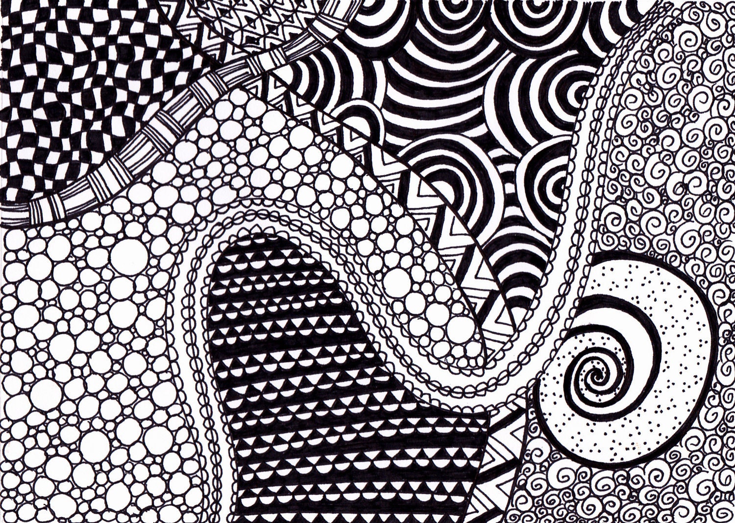 Zentangle Inspired Art, Ink Drawing, Black and White, Printable Art ...