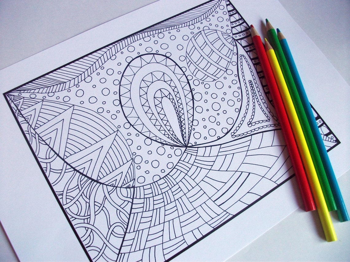 Printable Zentangle Inspired Coloring Page Zendoodle Page 7 Instant ...
