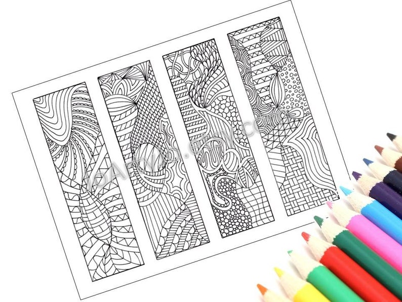 DIY Zentangle Inspired Bookmarks, Zendoodle Printable Coloring, Digital ...