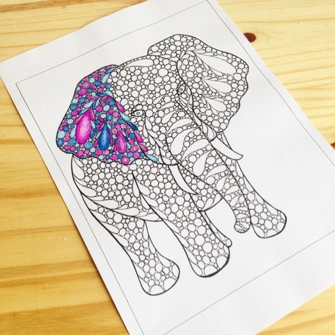 Coloring Page Elephant Zentangle Inspired Printable Zendoodle Page 44 ...
