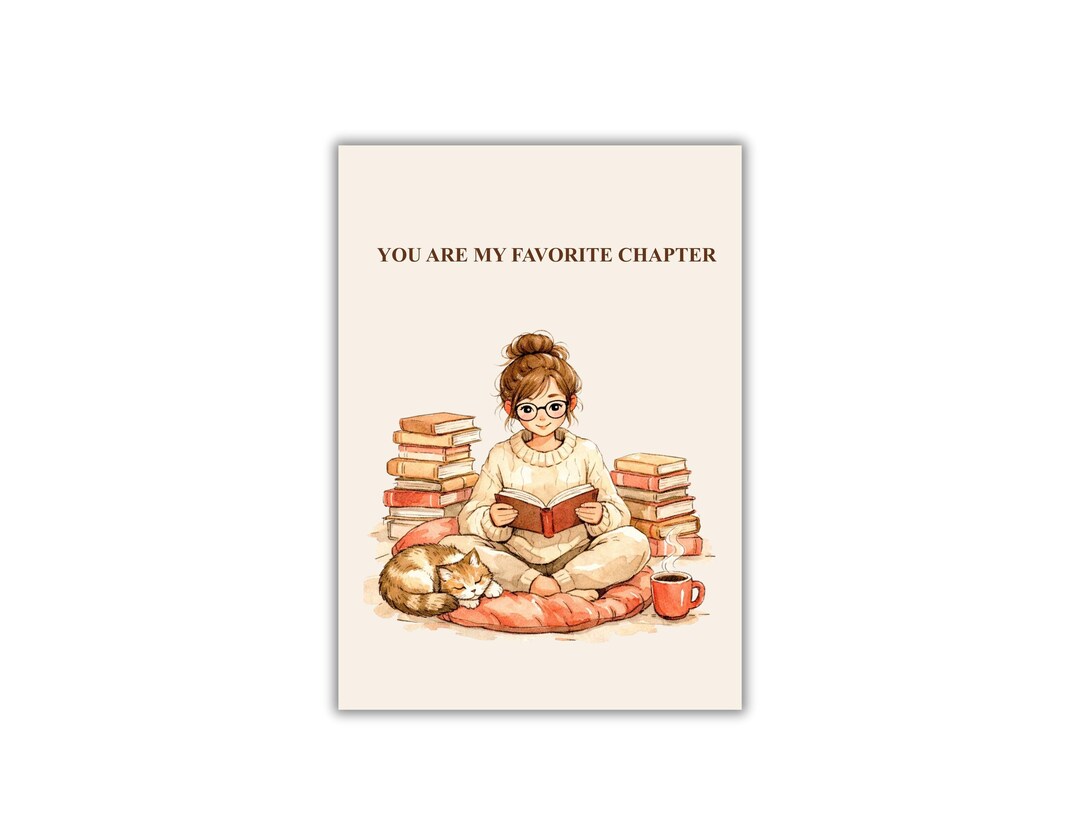Book Lover Card Printable, You Are My Favorite Chapter Card, Valentine ...