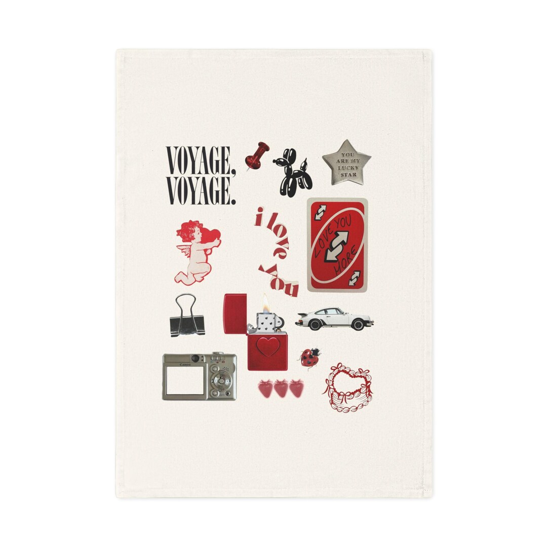 Voyage Voyage Collage Cotton Tea Towel | Retro Icons, Love, Travel - Etsy