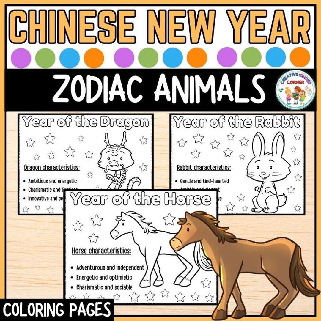 Chinese Zodiac Coloring Pages | Lunar New Year Activity (digital ...