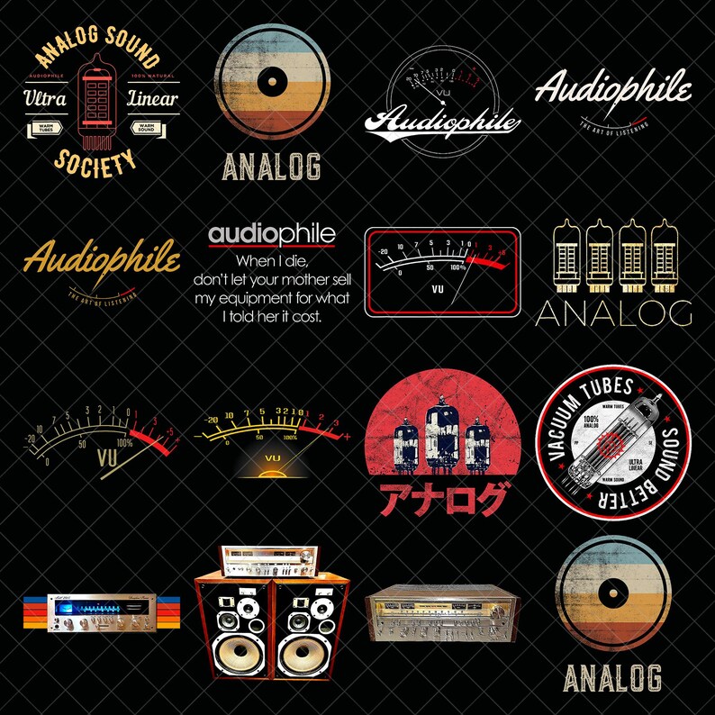 Audiophile PNG Bundle, Analog Sound Retro Music Clipart, Vintage Stereo ...