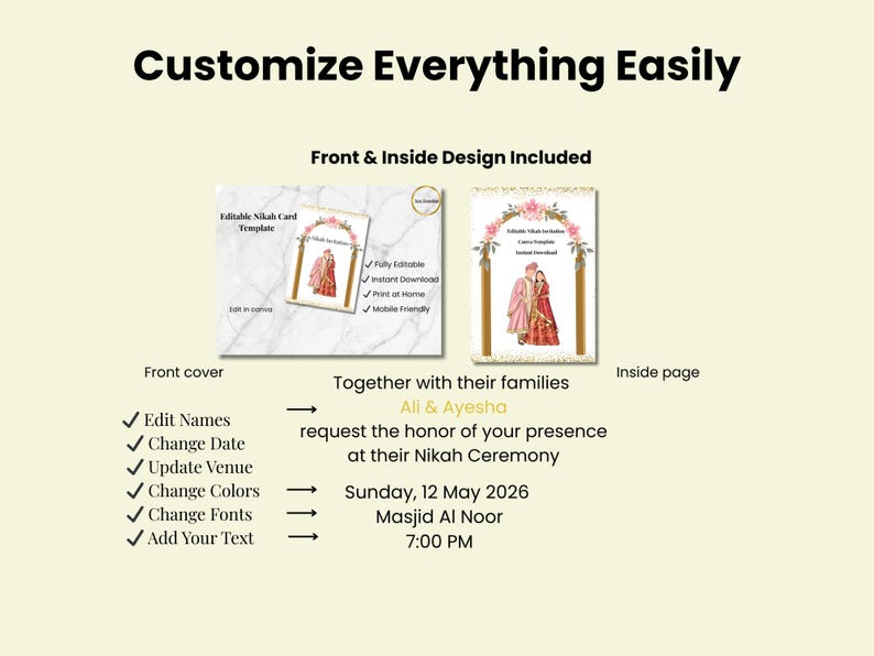 Editable Nikkah Card Template Canva | Islamic Wedding Invitation ...