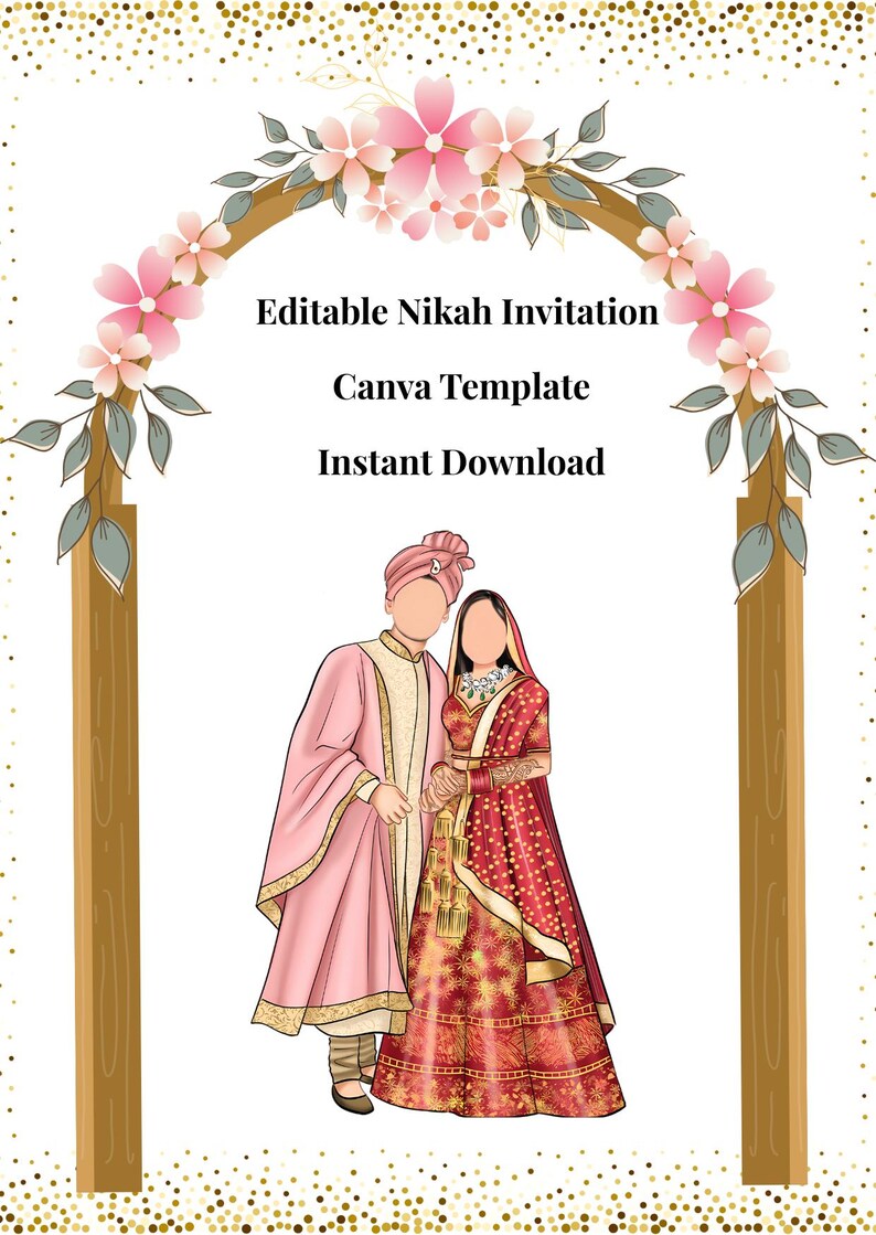 Editable Nikkah Card Template Canva | Islamic Wedding Invitation ...
