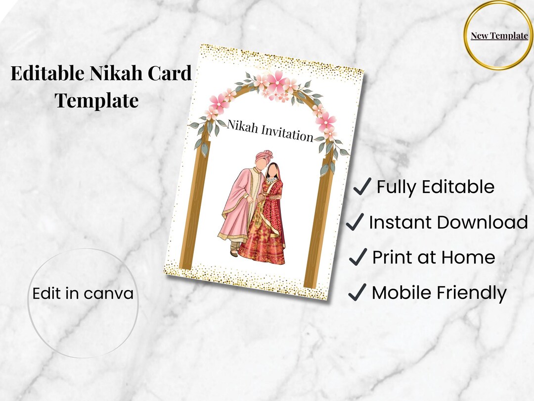 Editable Nikah Card Template Canva | Islamic Wedding Invitation ...