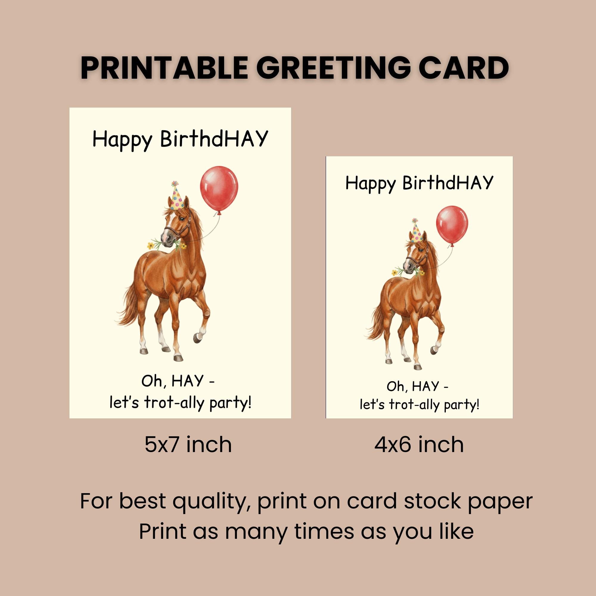 Funny Horse Birthday Card, Foldable Printable Card, Horse Lover ...