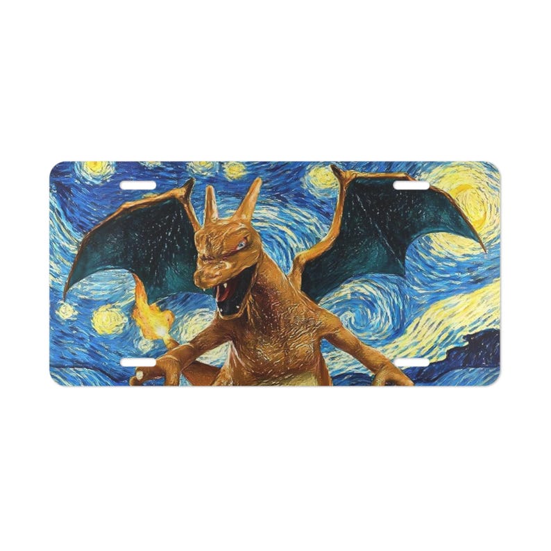Starry Night Charizard License Plate – Van Gogh Style Anime Car Decor ...