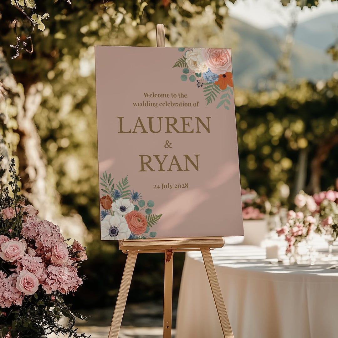 Cascade of Flowers Wedding Welcome Sign, Boho Rustic Wedding Welcome ...