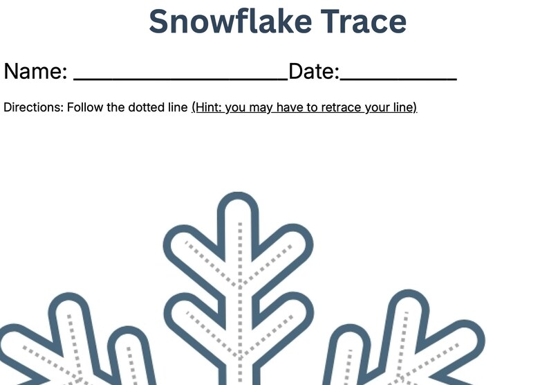 Snowflake Tracing Worksheet: Hand Control Practice (digital Download ...