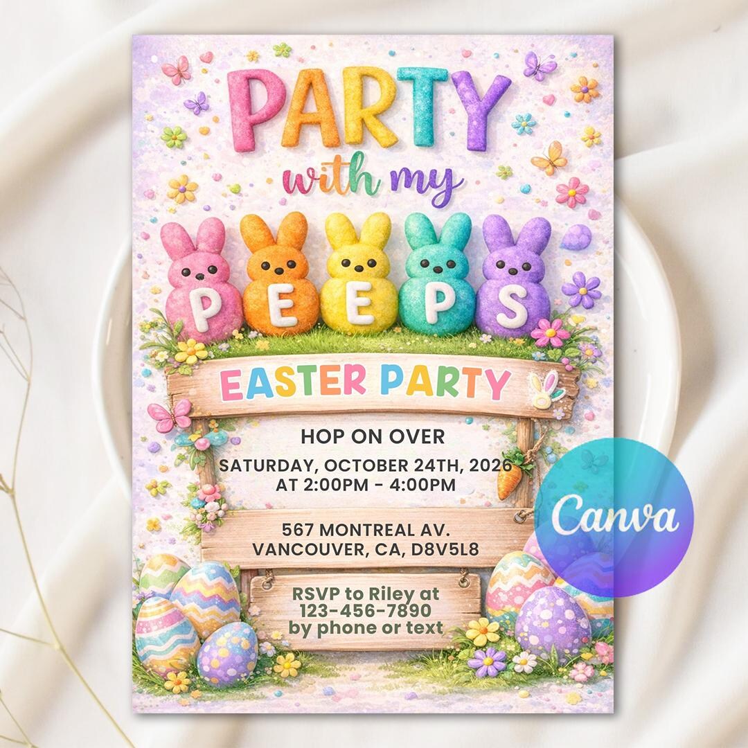 Easter Egg Hunt Invitation, Party With My Peeps, My Peeps Hop on Over ...