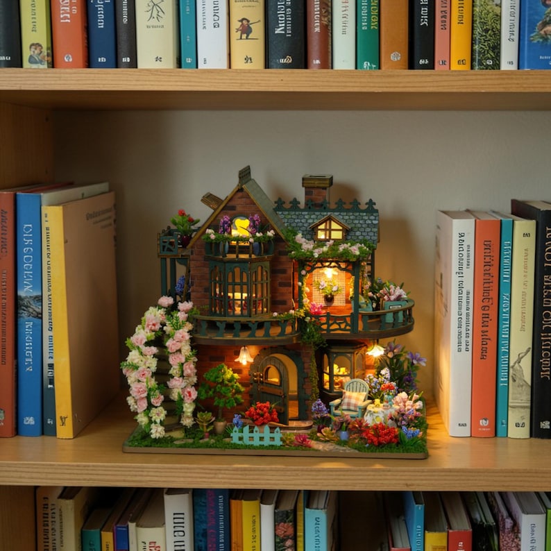 DIY Fairy Garden Cottage Book Nook Kit – 3D Wooden Puzzle Bookshelf ...