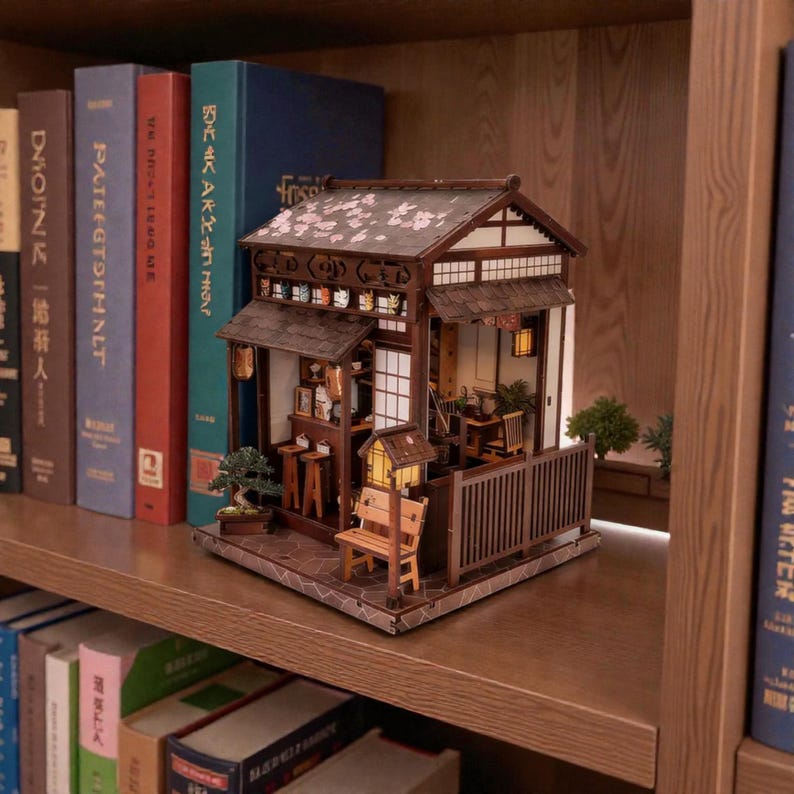 Japanese Izakaya Book Nook Kit – DIY 3D Wooden Puzzle Bookshelf Insert ...