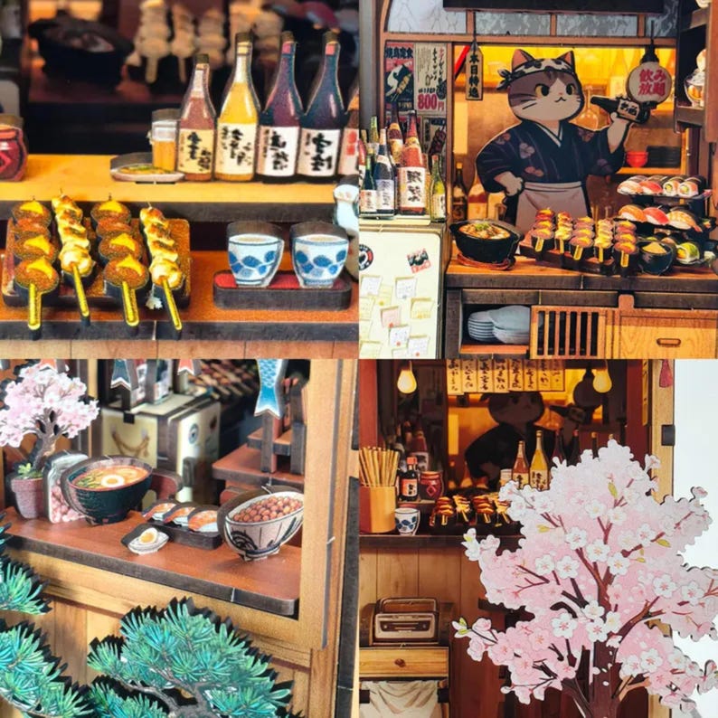 DIY Japanese Izakaya Book Nook Kit, 3D Wooden Puzzle Bookshelf Insert ...