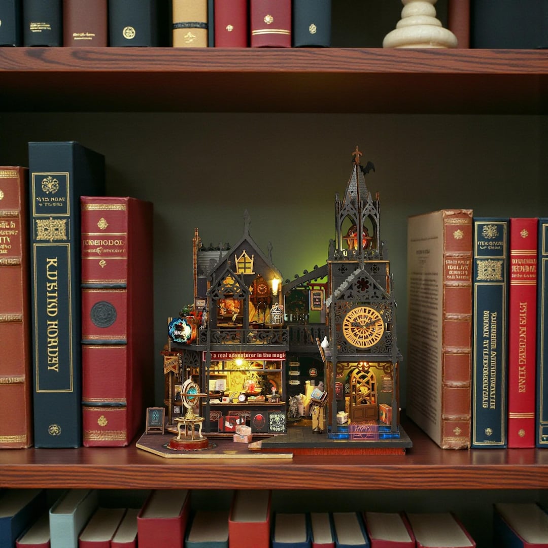 Book Nook Kit DIY Miniature Puzzle Lighted Bookshelf Insert | Retro ...