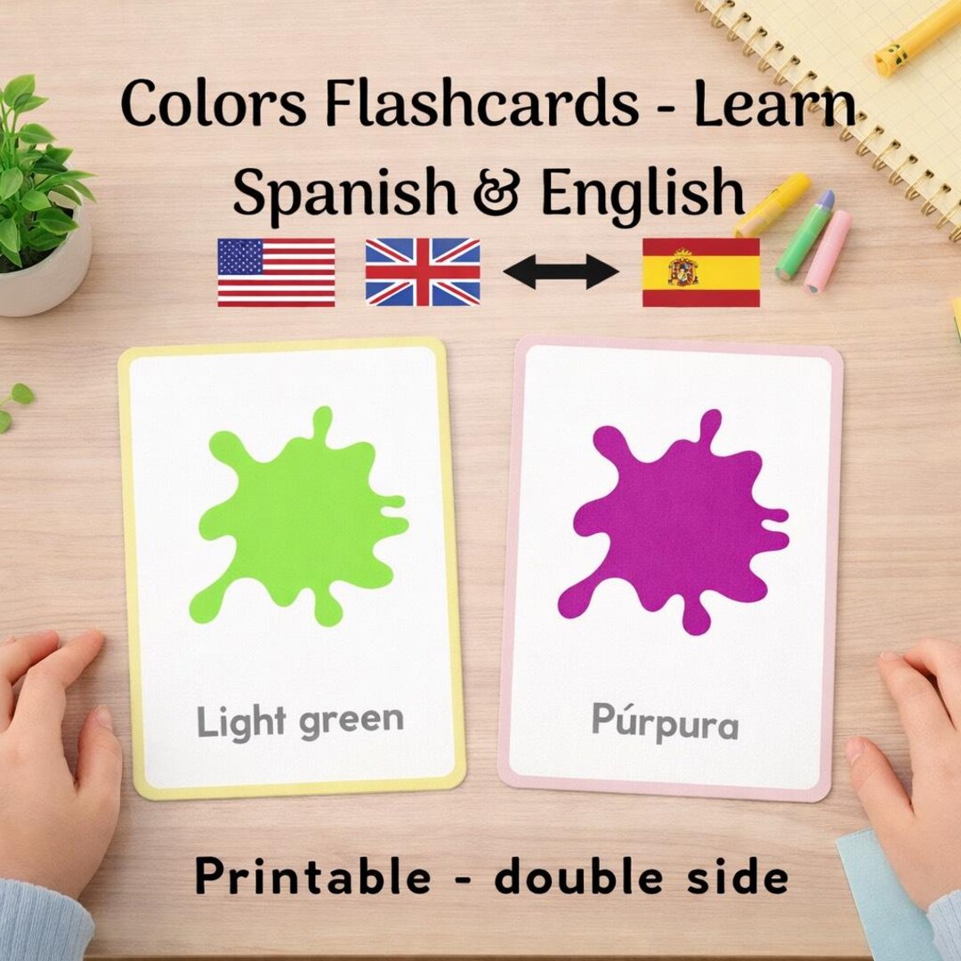 English Spanish Color Flashcards for Kids, Bilingual Educational ...
