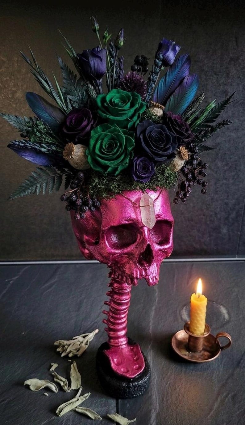 Skull Planter, Witchy Home Decor, Macabre Flower Vase, Modern Altar ...
