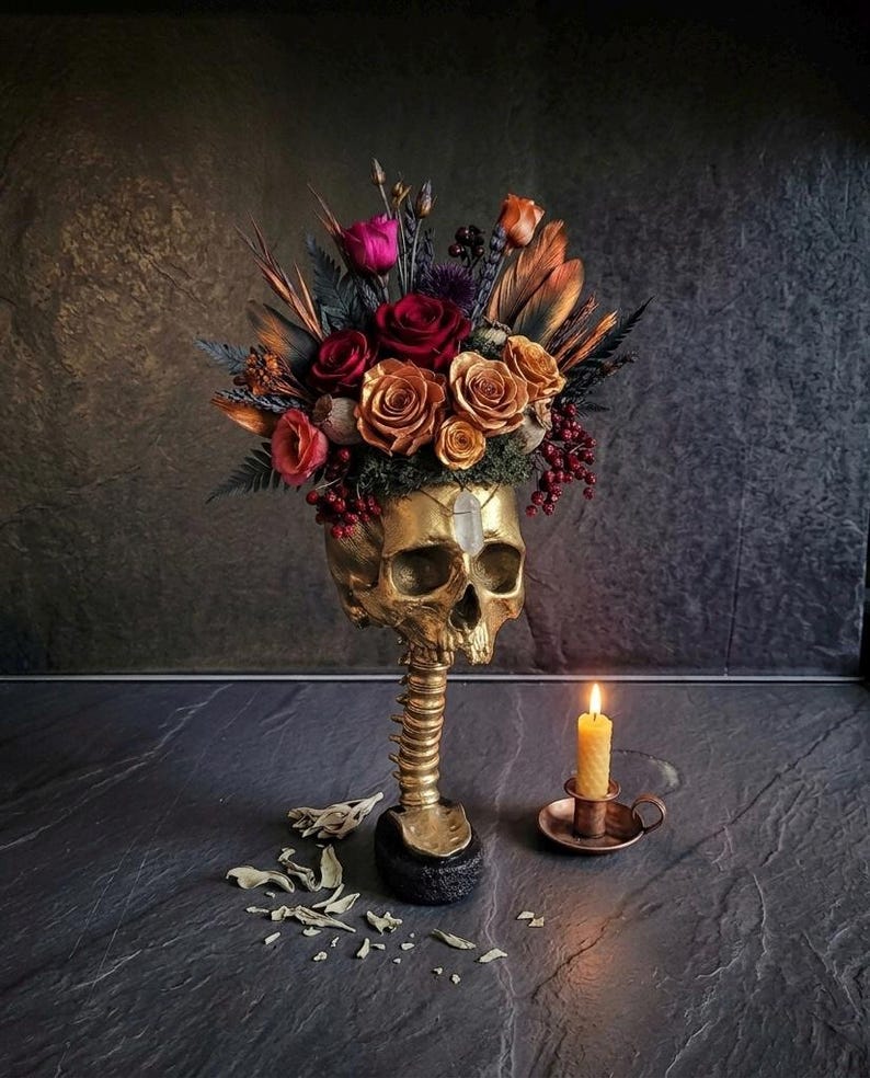 Skull Planter, Witchy Home Decor, Macabre Flower Vase, Modern Altar ...