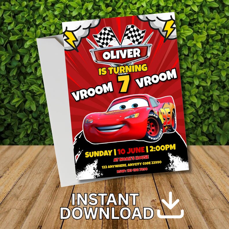 Lightning Mcqueen Birthday Invitation Template | Cars Birthday Party ...