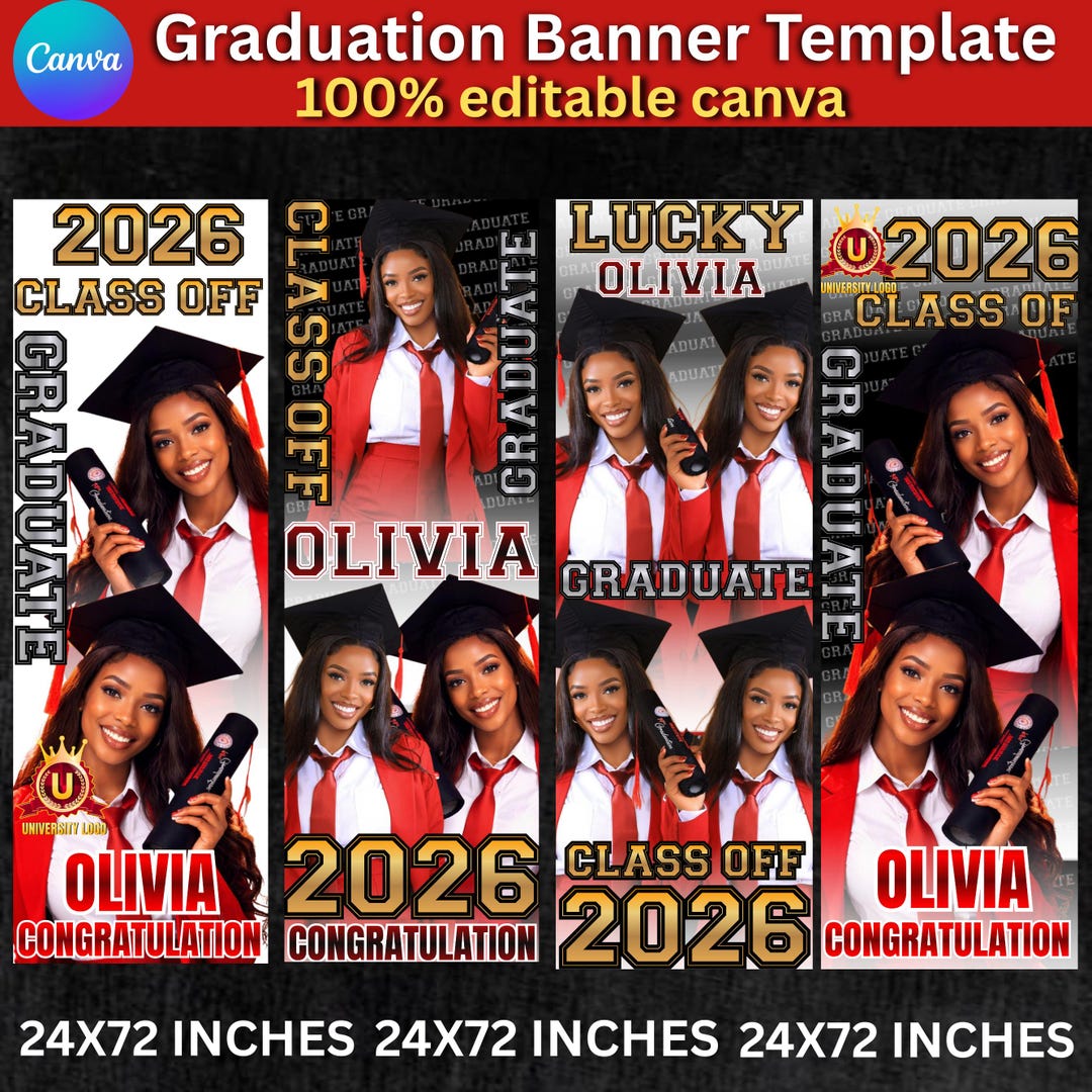 Editable Graduation Banner Template 2026 | Canva Graduation Party Decor ...