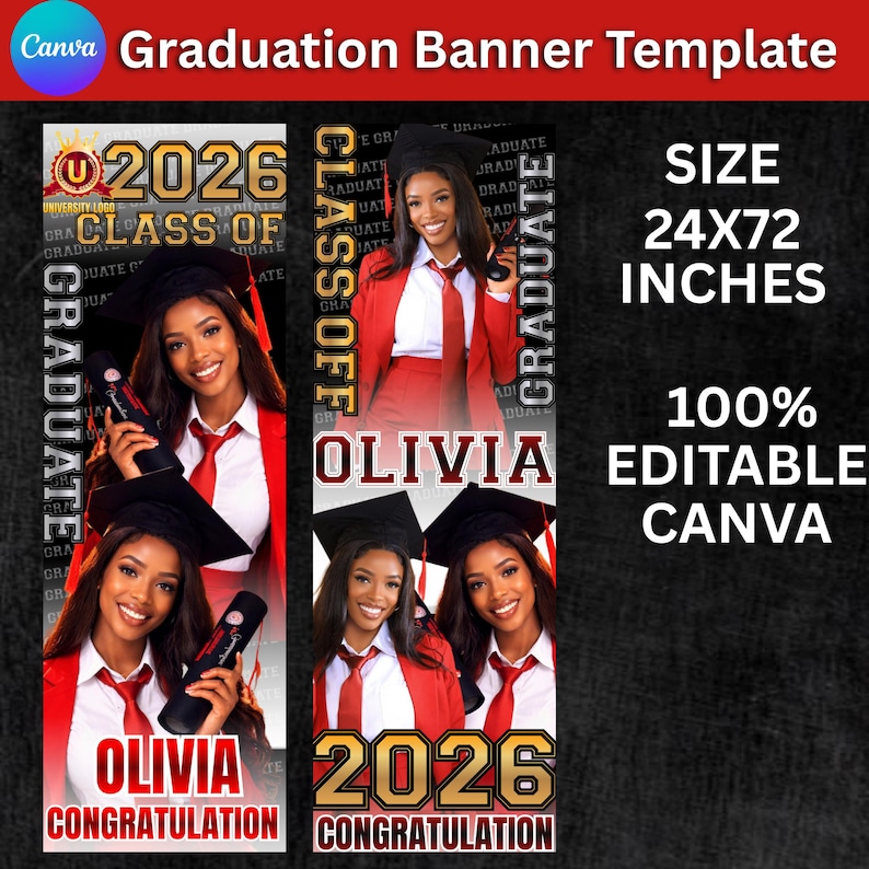 Editable Graduation Banner Template 2026 | Canva Graduation Party Decor ...